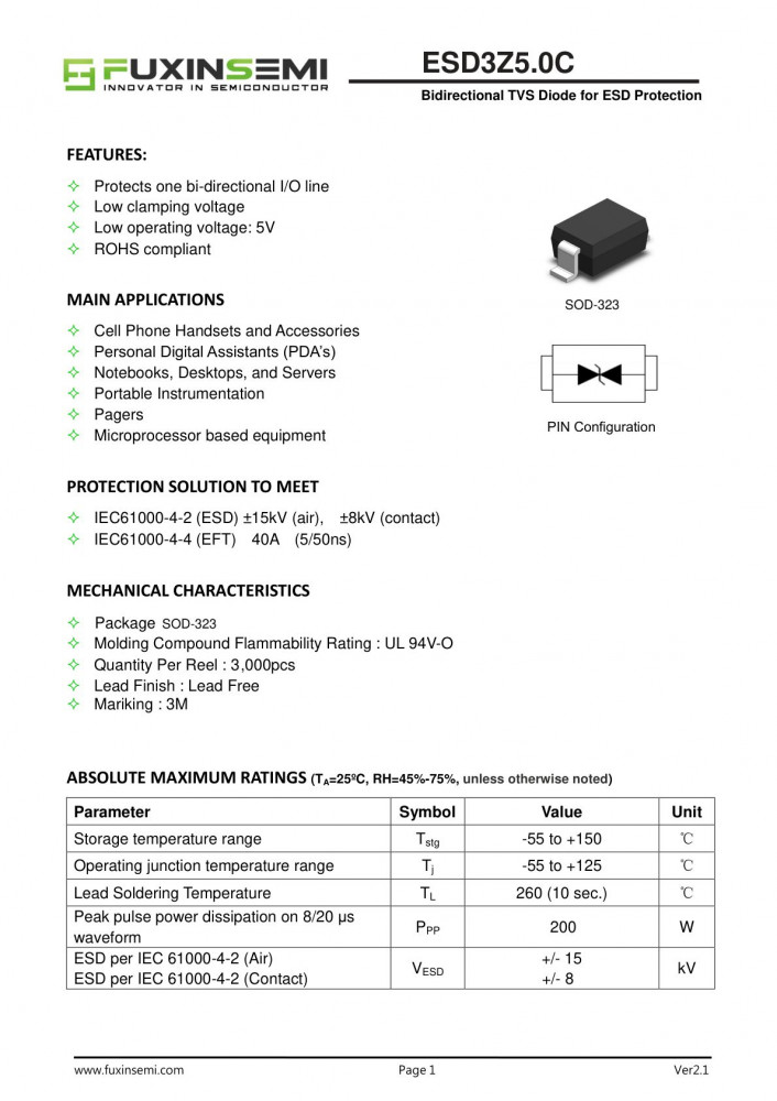 ESD3Z5.0C datasheet page 1