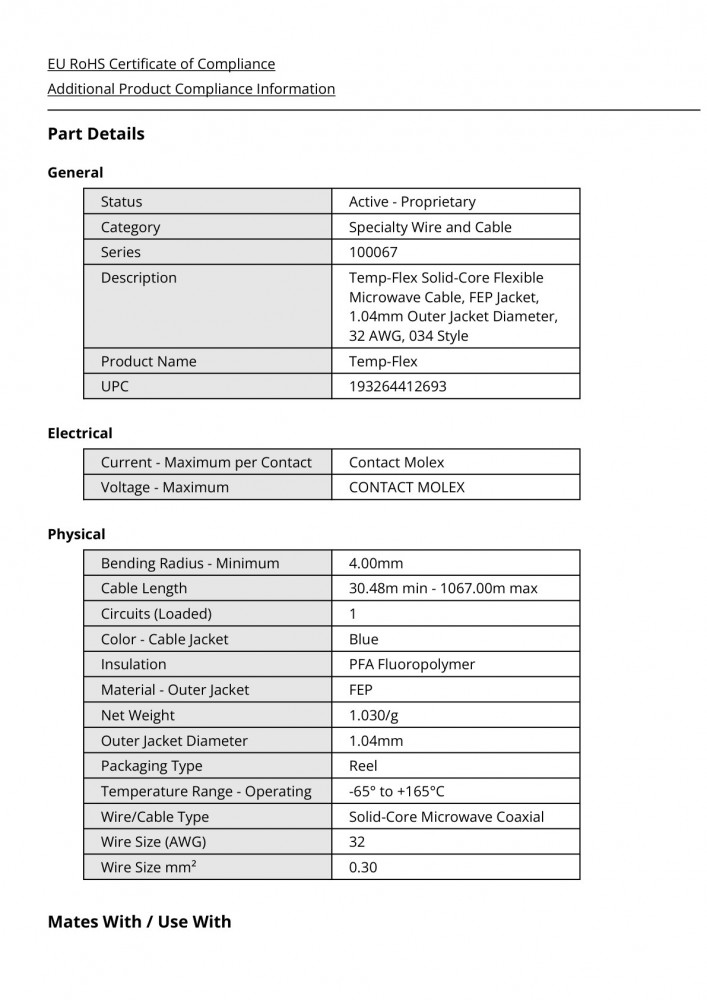 MOLEX TEMP-FLEX 1000671034 document image, page 2