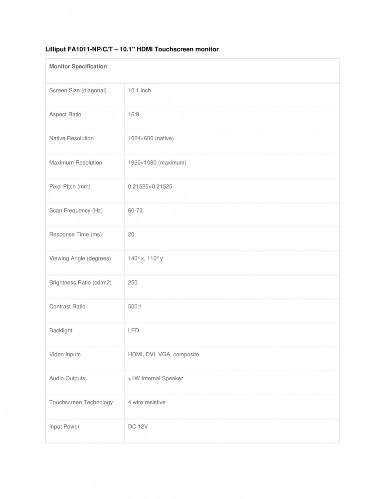 FA1011-NP/C/T product document page 1