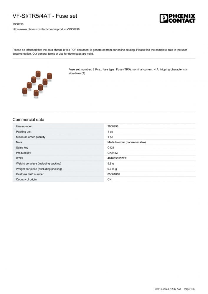 Phoenix Contact 2900998 technical document page 1