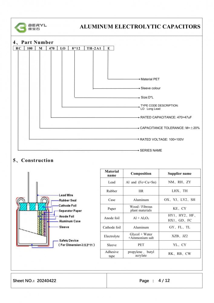 BERYL RC specification sheet page 4
