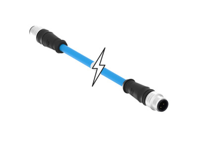 Micro-Change (M12) Double-Ended Cordset, 8-Pole X-Coded Male (Straight) to 4-Pole D-Coded Male (Straight), 24 AWG, Teal TPE Cable, 46.0m (150.88') Length