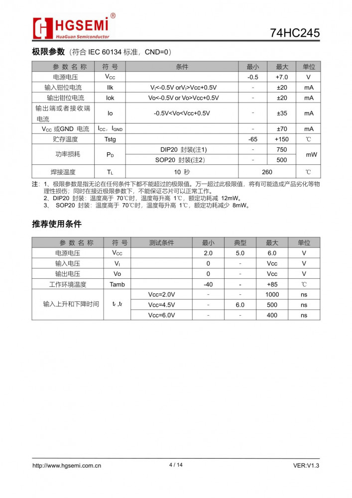 74HC245 technical document page 4