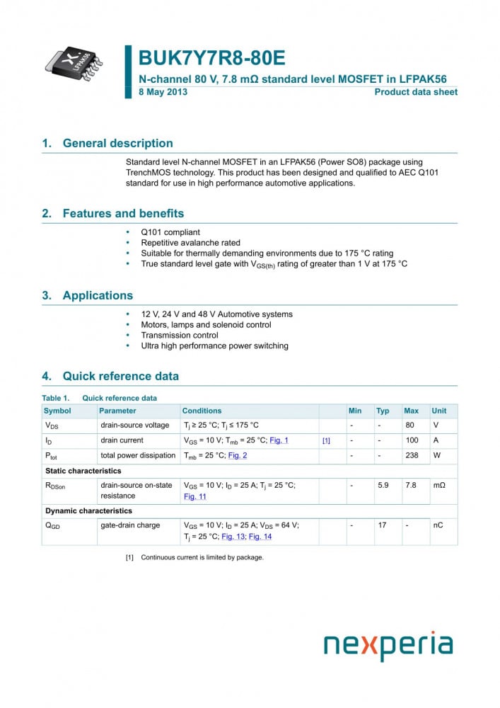 BUK7Y7R8-80E datasheet page 1
