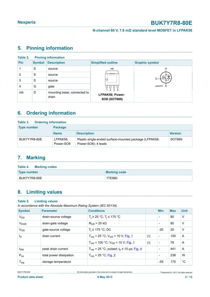 BUK7Y7R8-80E datasheet page 2