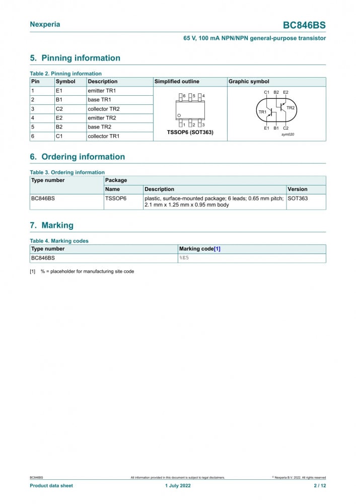 BC846BS datasheet page 2