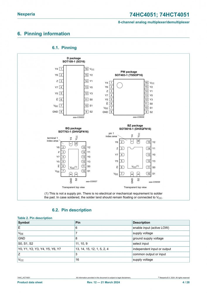 74HC4051 datasheet page 4