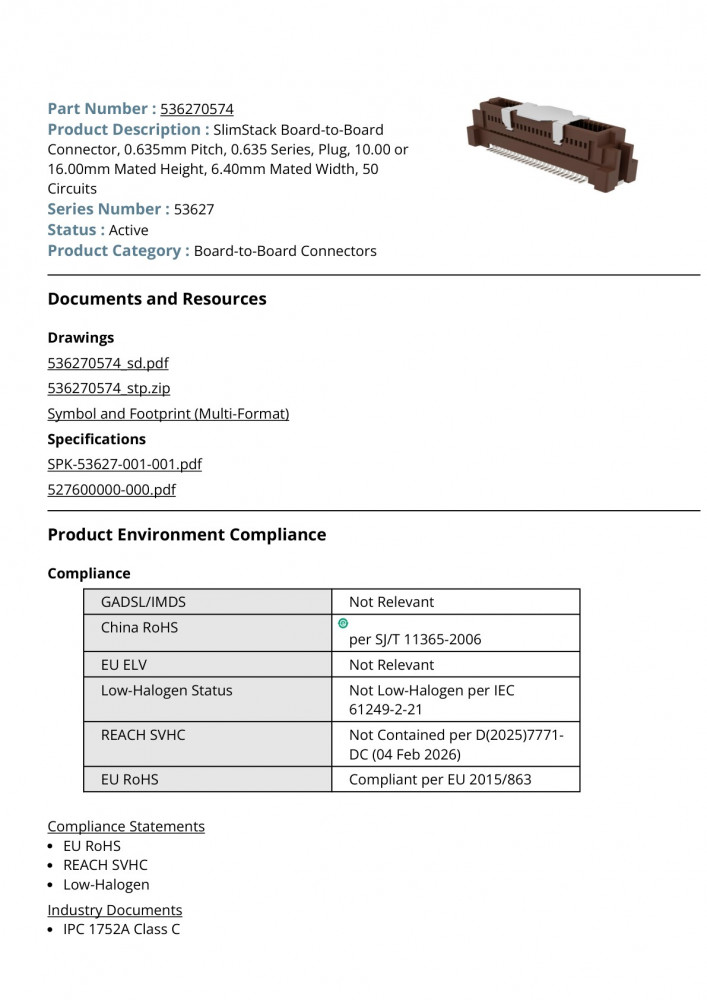 MOLEX 536270574 technical document, page 1