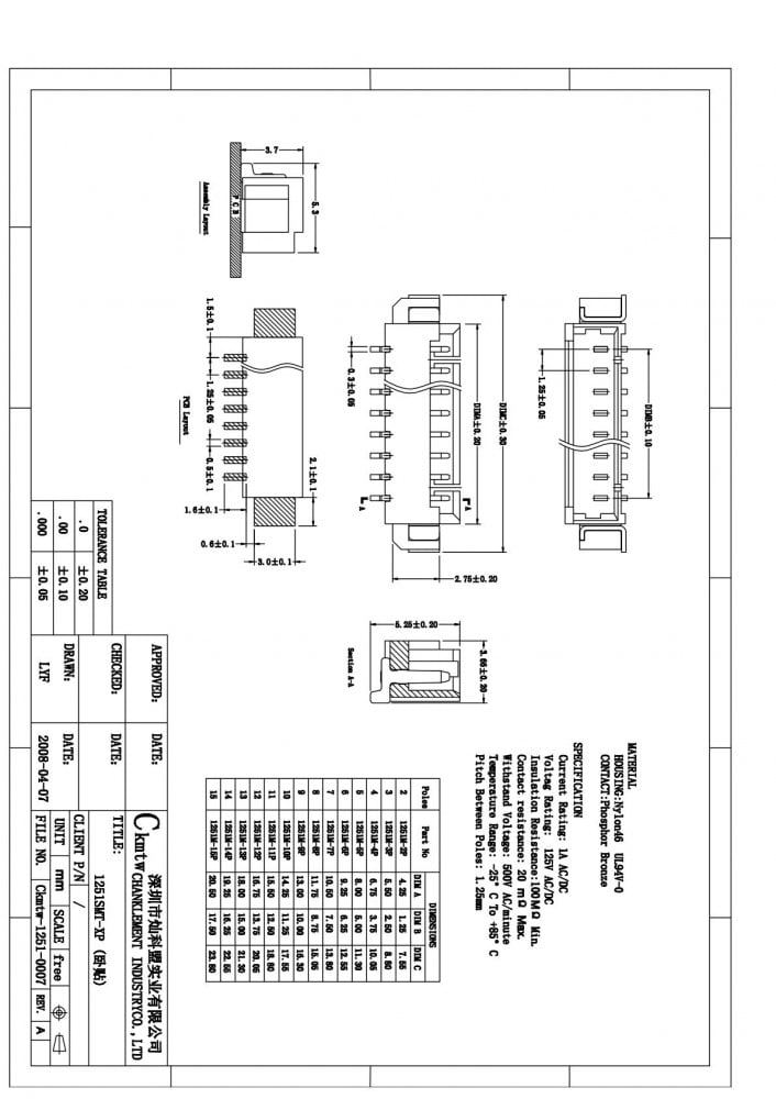 Ckmtw 1251SMT-XP connector technical drawing