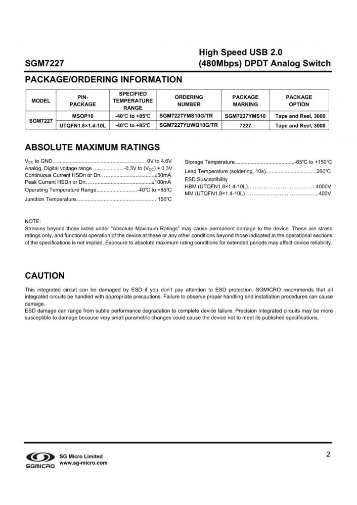 SGM7227 datasheet page 2
