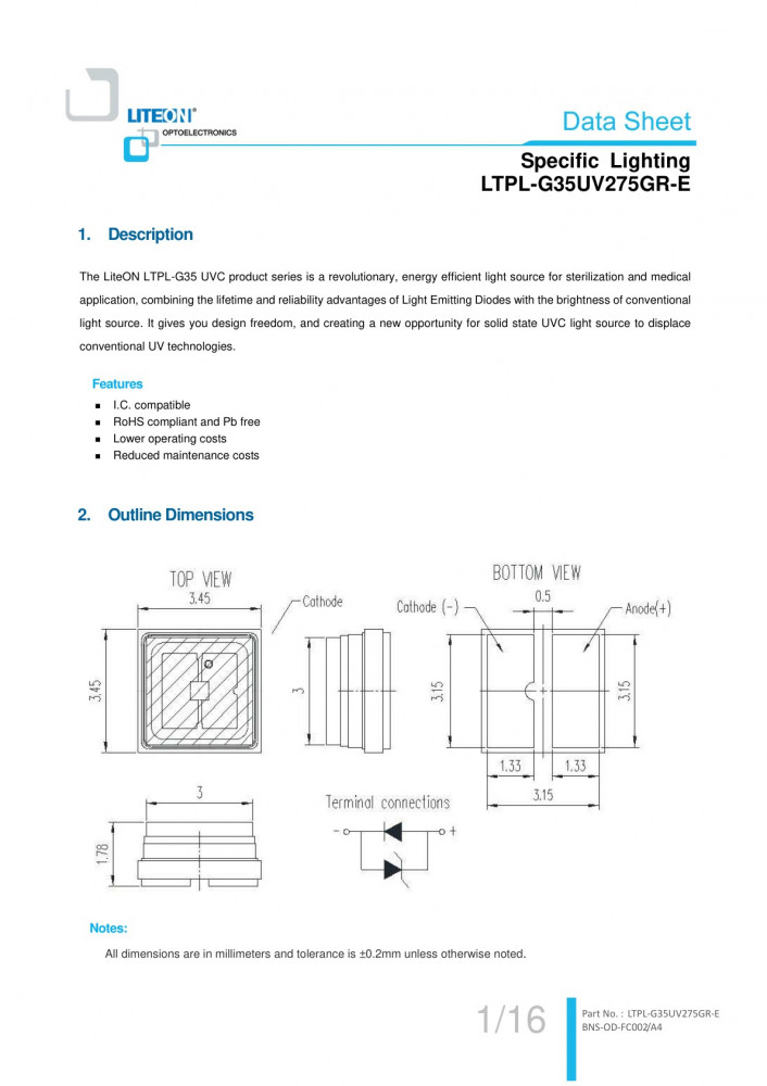 LTPL-G35UV275GR-E datasheet page 2