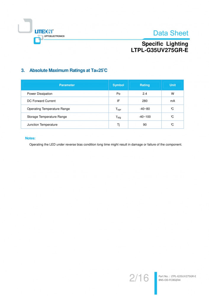 LTPL-G35UV275GR-E datasheet page 3