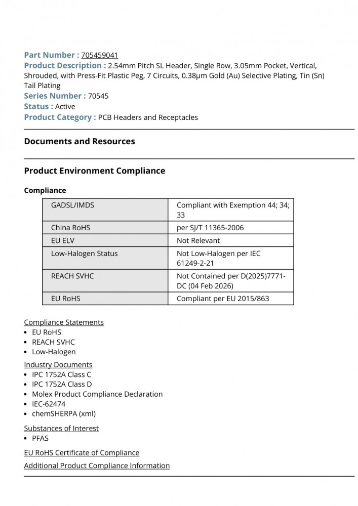 MOLEX 705459041 product document image 1