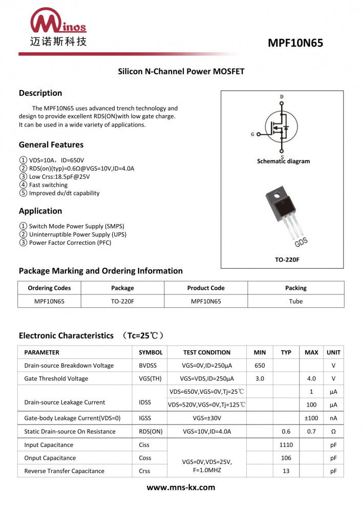 MPF10N65 datasheet page 1
