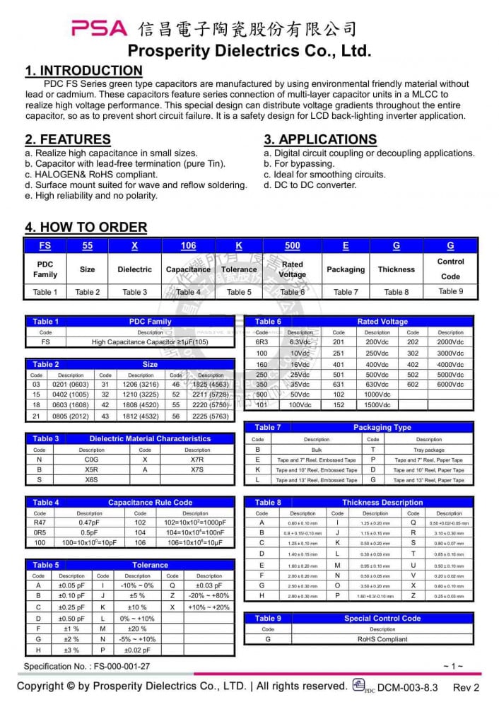 PSA FS Series datasheet page 3