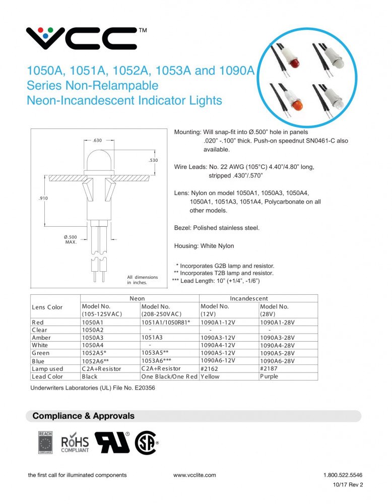VCC indicator light series technical document preview
