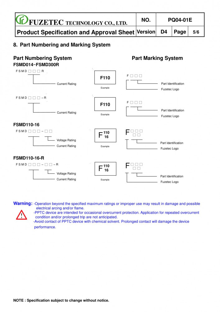 FUZETEC FSMD specification sheet page 5
