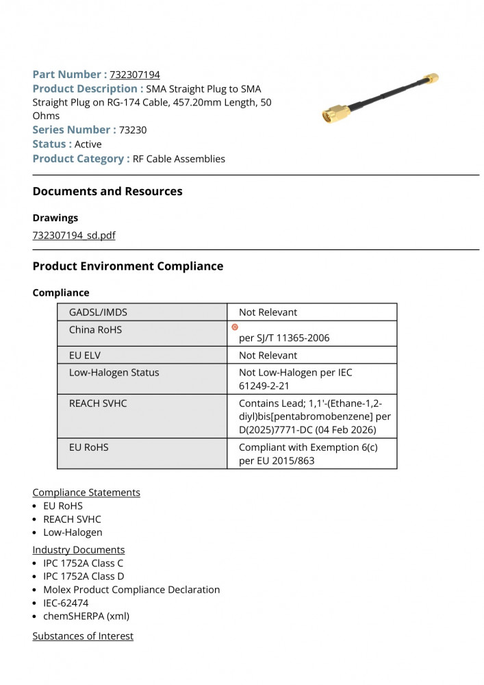 MOLEX 732307194 product drawing, page 1