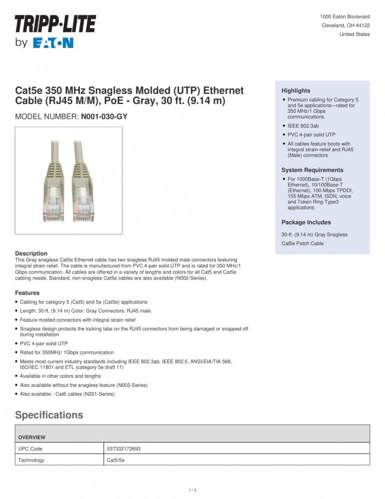 N001-030-GY technical document page 1