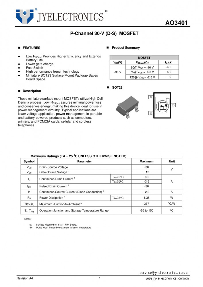 AO3401 datasheet page 1