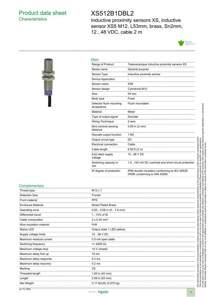 XS512B1DBL2 technical document page 1