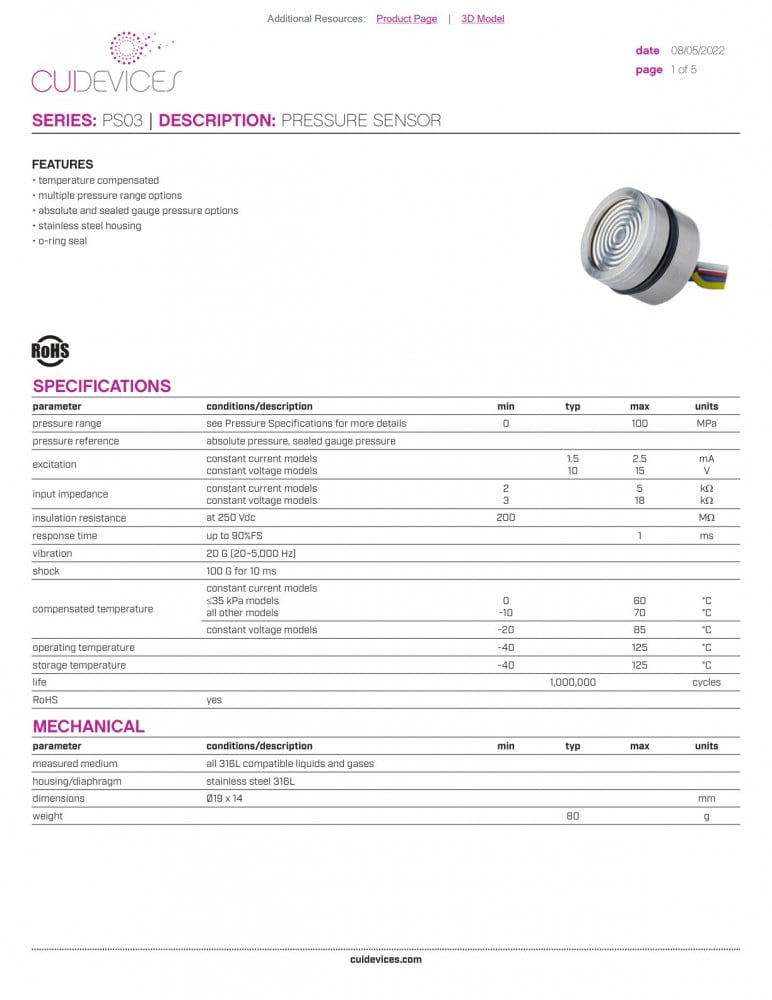 PS03-A10MP-A4W datasheet page 1