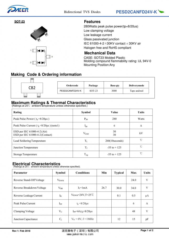 PESD2CANFD24V-K datasheet page 1