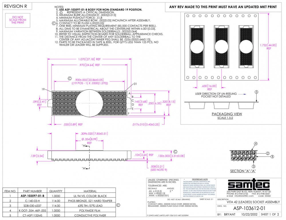 Samtec ASP-103612-01 technical drawing page 1