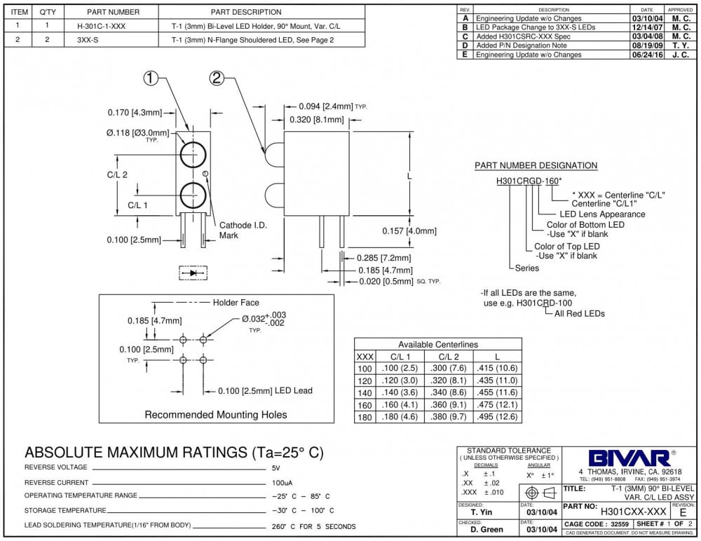 BIVAR H301C series assembly drawing page 1