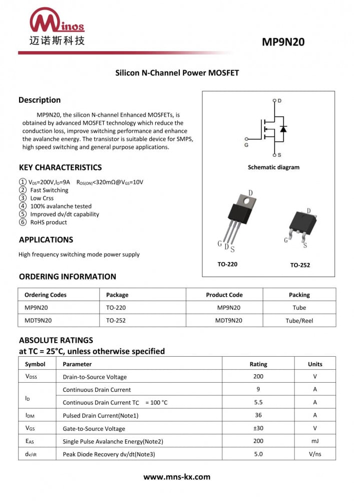 MP9N20 datasheet page 1