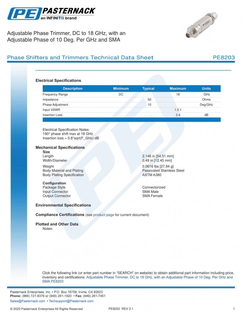 PE8203 technical document page 1