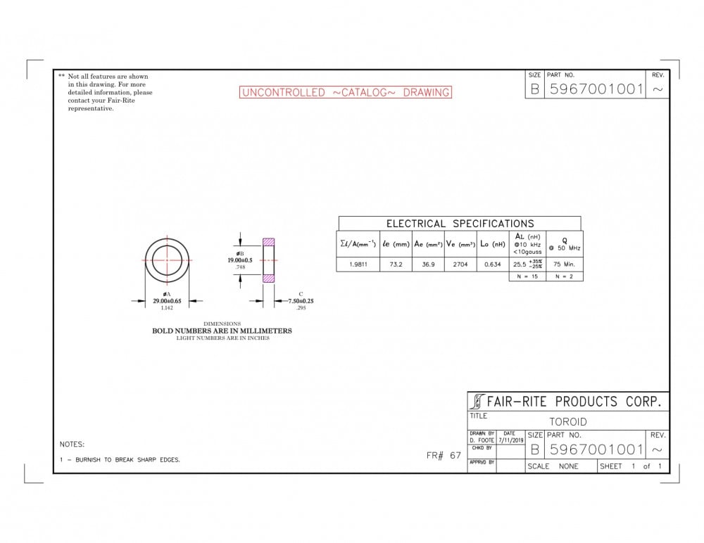 Fair-Rite 5967001001 technical drawing