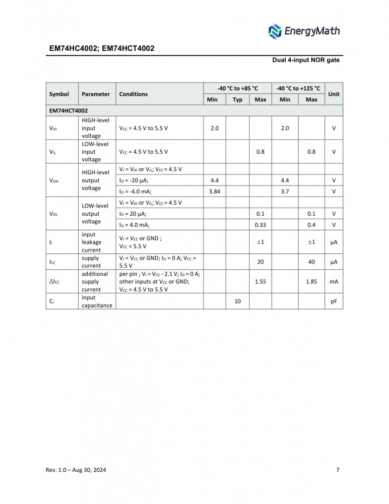 EM74HC4002D datasheet page 7
