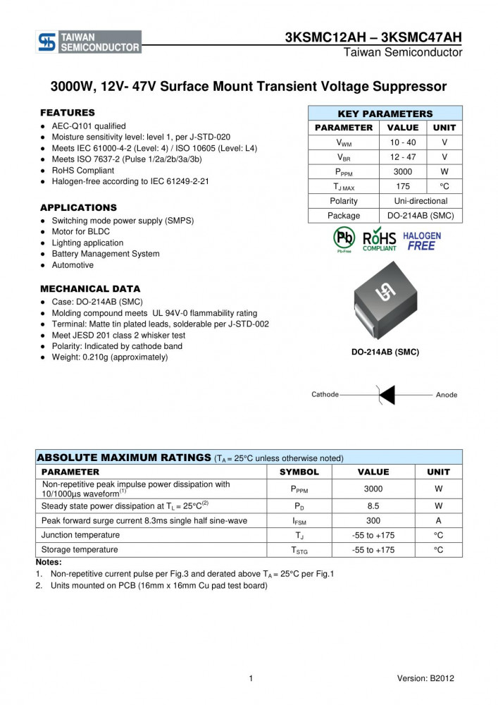 3KSMC30AH datasheet preview, page 1