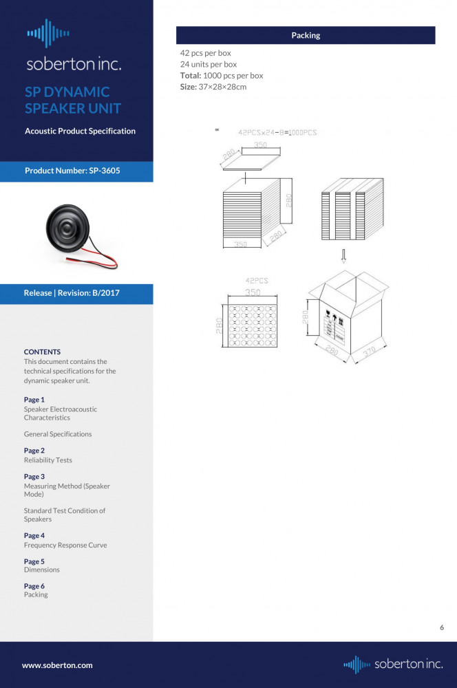 SP-3605 datasheet page 6: packing information