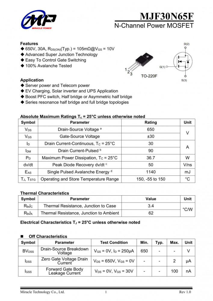MJF30N65F datasheet page 1