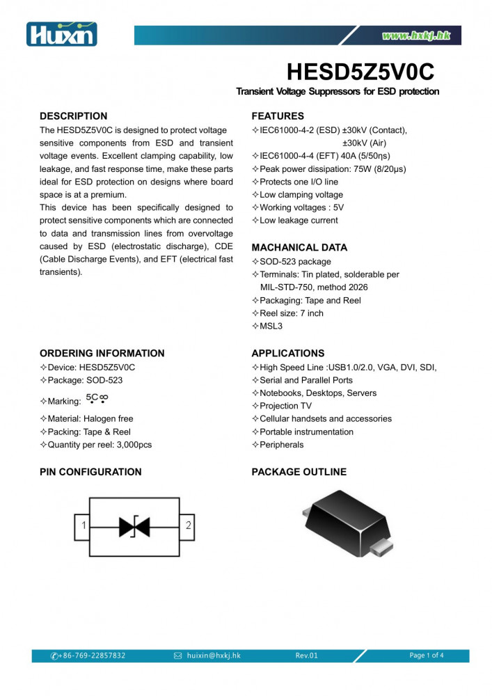 HESD5Z5V0C datasheet page 1