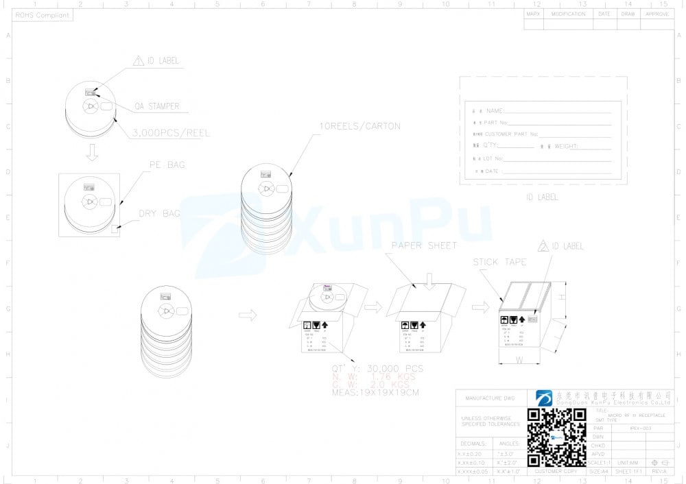 XUNPU IPEX-003 packaging information page