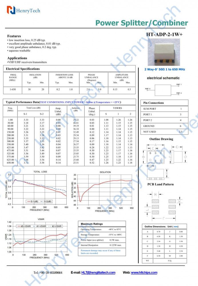 HT-ADP-2-1W+ technical document page