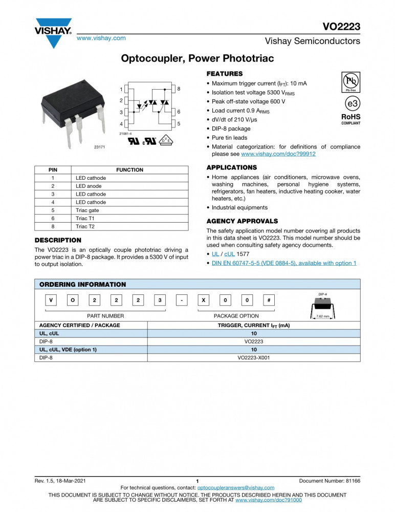 VO2223 datasheet page 1