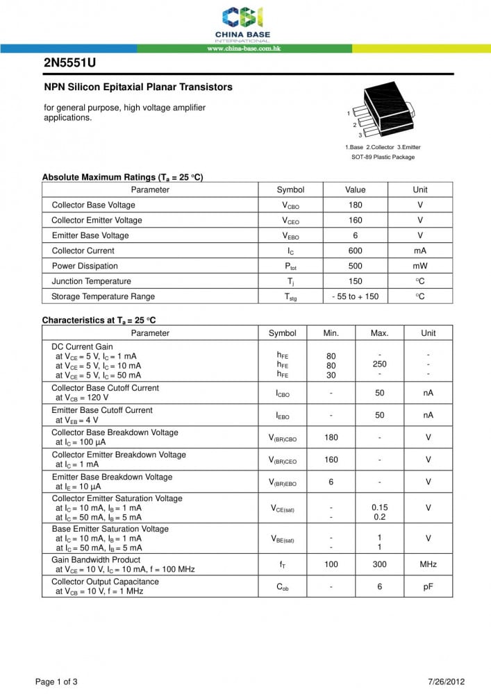 CBI 2N5551U datasheet page 1