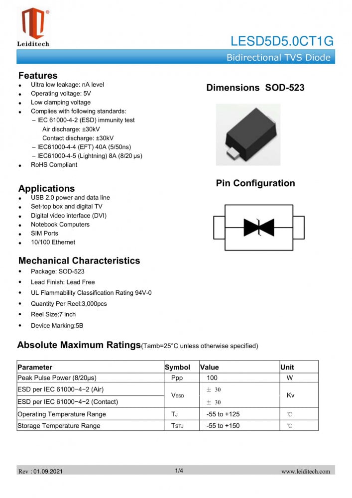 LESD5D5.0CT1G datasheet page 1