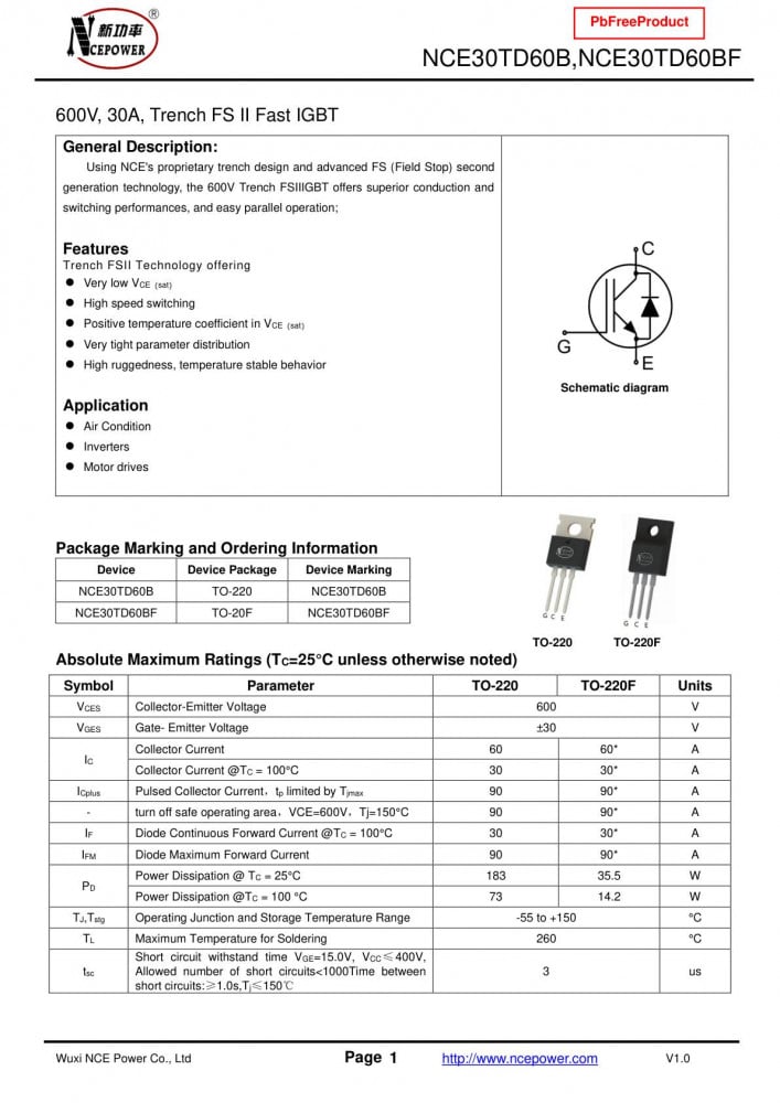NCE30TD60BF datasheet page 1