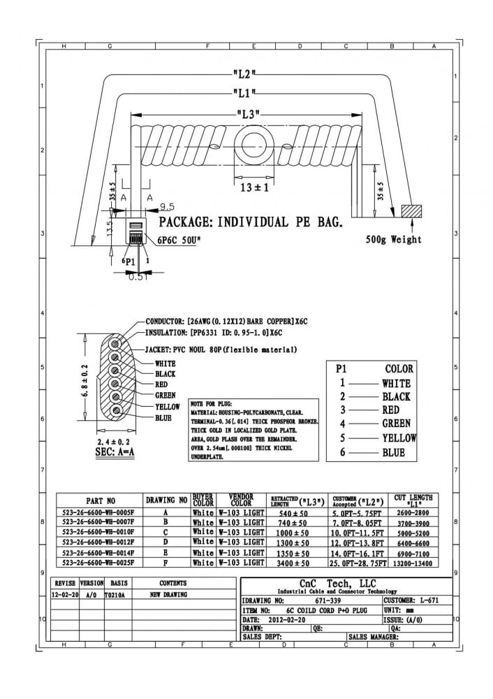 CNC Tech drawing for 523-26-6600-WH-0005F