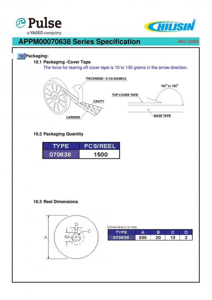 Chilisin APPM00070638 tape dimensions page