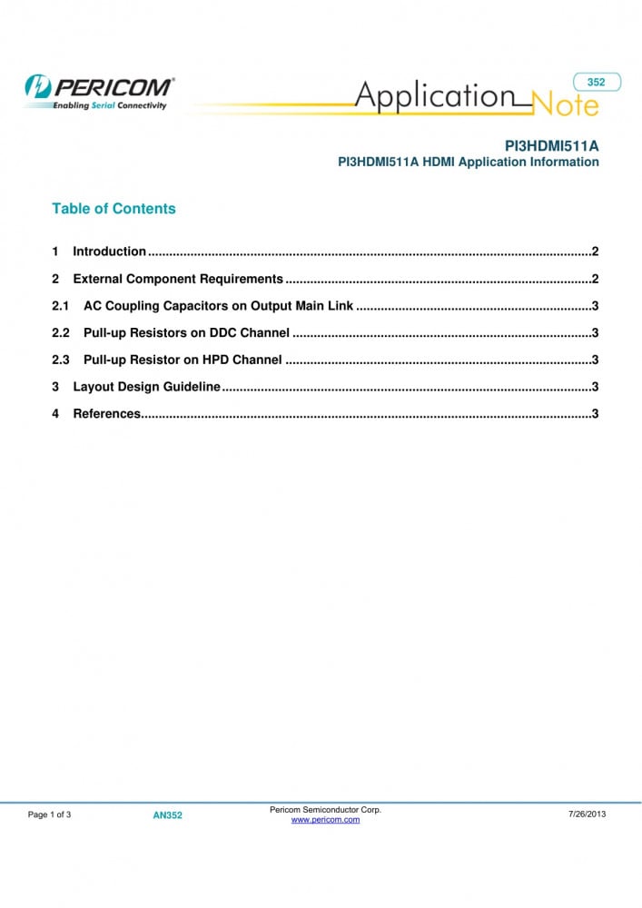 PI3HDMI511A application information page 1