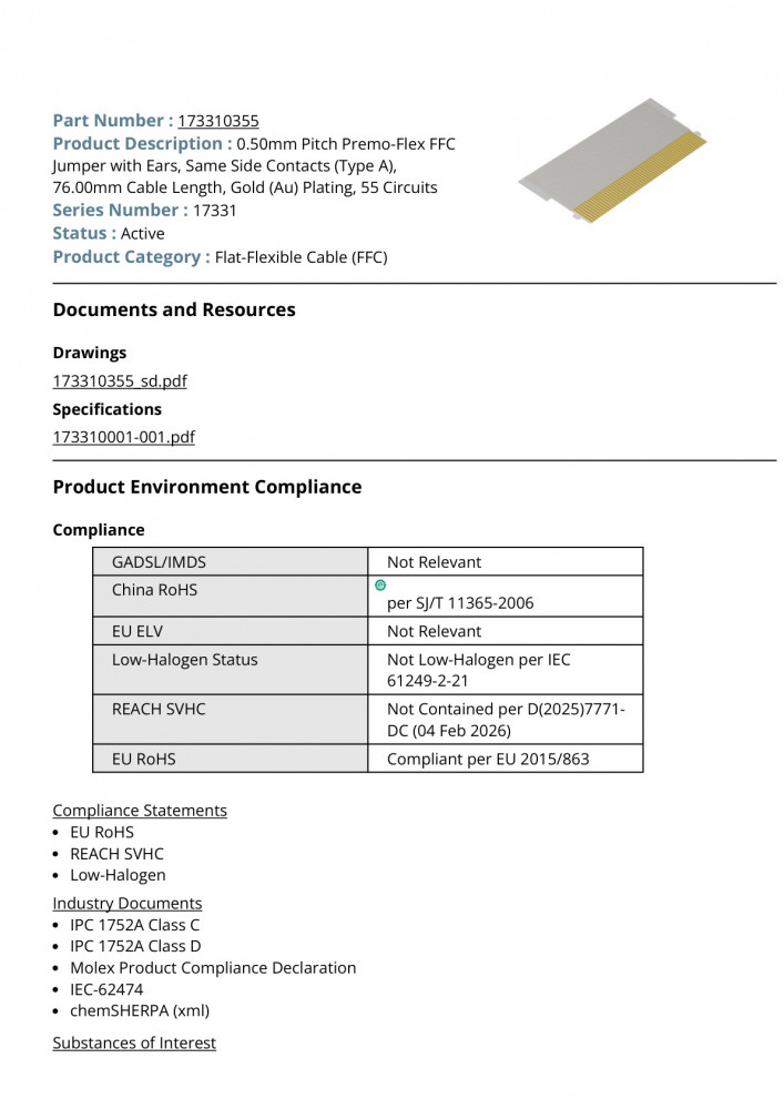 MOLEX 173310355 technical document preview, page 1