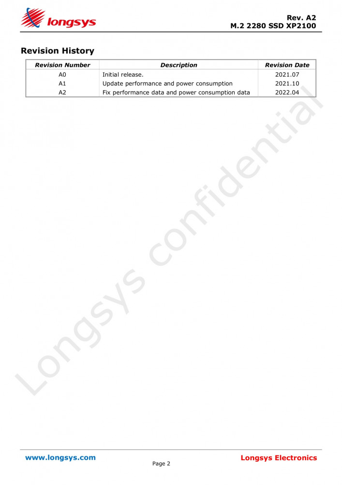 FORESEE XP2100 datasheet page 2