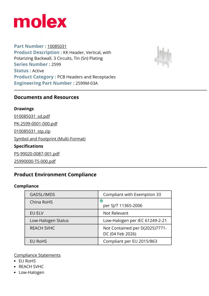 MOLEX KK 508 connector specification preview, page 1