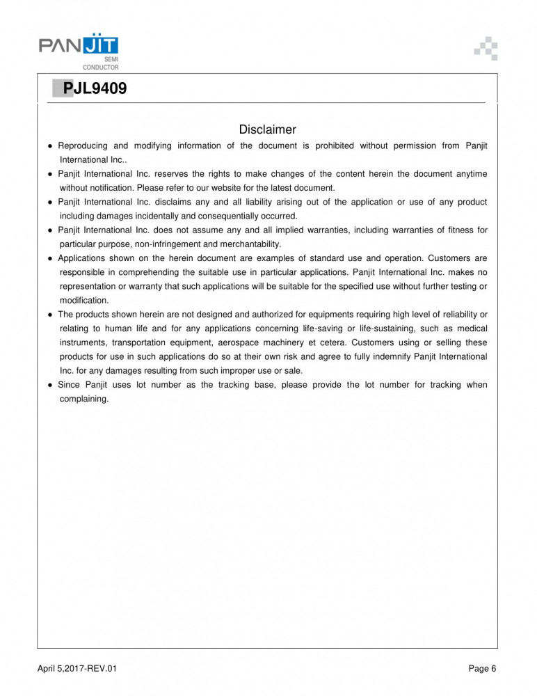 PJL9409 datasheet page 6